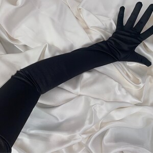 CLASSIC BLACK Gloves Extra Long Opera Length Elbow Shiny Satin Silky ...