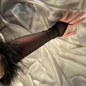 IVORY OSTRICH Feather Gloves Sheer Tulle Glove Bride to Be Over the ...