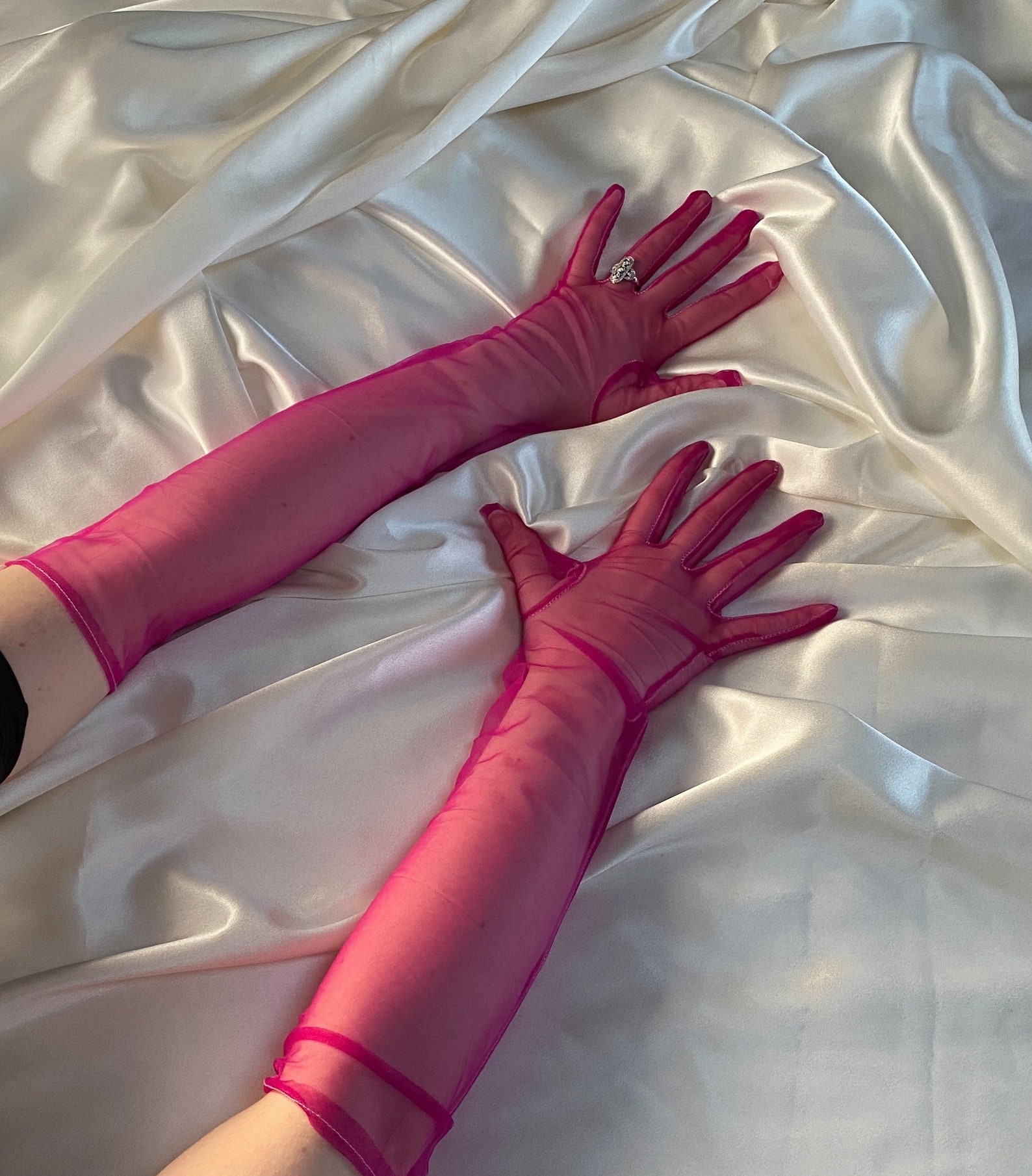 KATE White Bridal Gloves Tulle Mesh Elbow Length Sheer Opera - Etsy