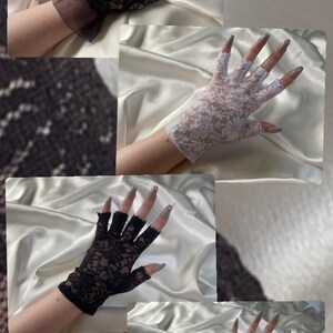 BLACK LACE Fingerless Short Gloves No Ruffle, Gothic Goth Gloves ...