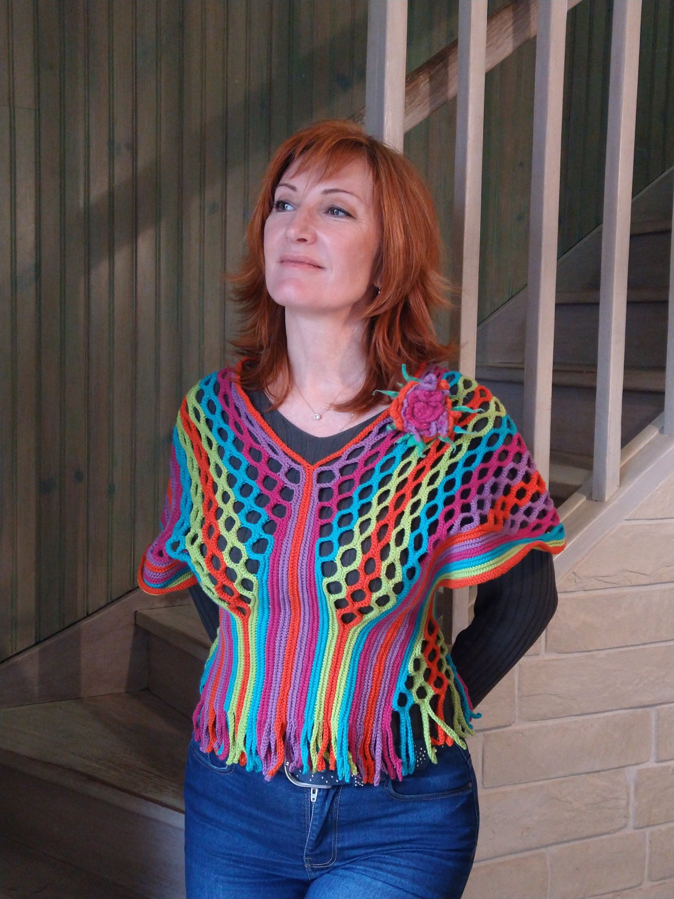 CROCHET PATTERN: Multicolor Crochet Top With Felt Flower for Women - Etsy