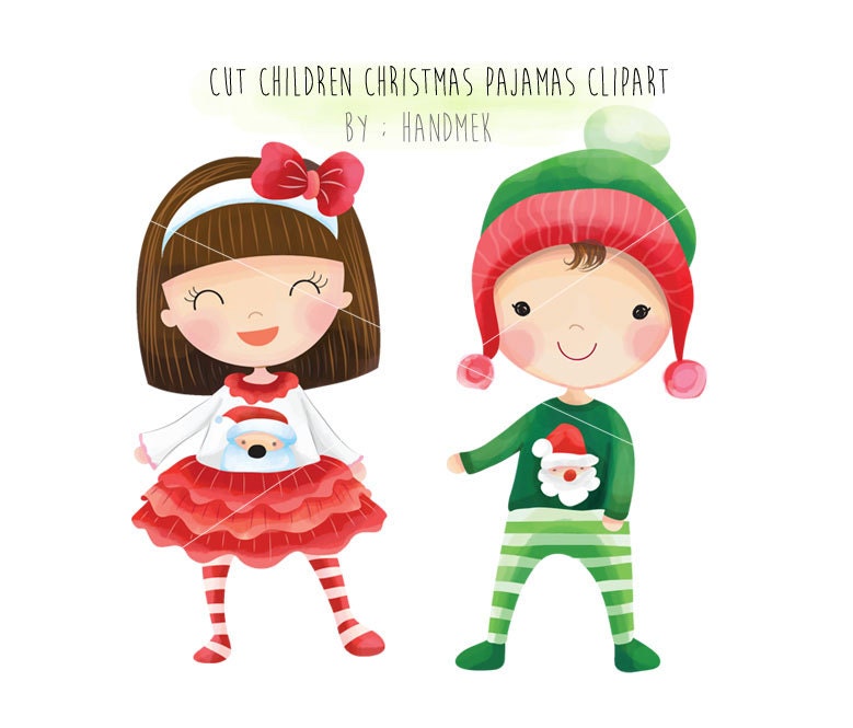 Christmas pajamas Cute Christmas Christmas children Clipart | Etsy