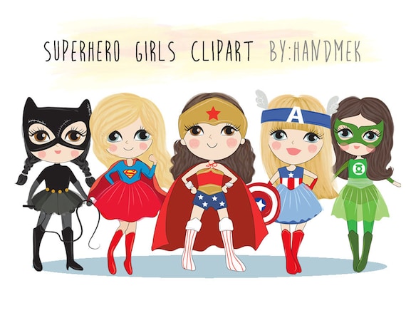 Cute Superhero girls clipart set 1 : Instant Download PNG file | Etsy