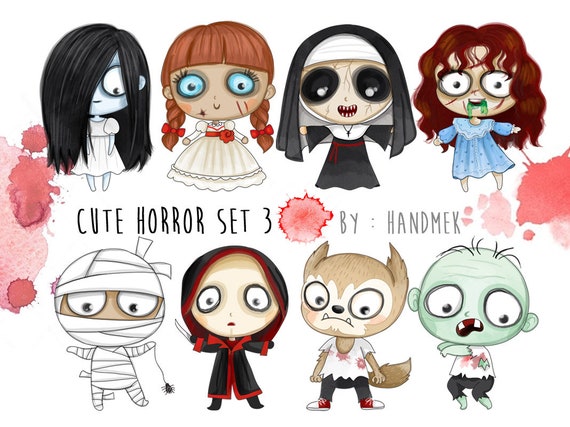 Cute Horror set 3 Halloween Clipart Instant Download PNG | Etsy