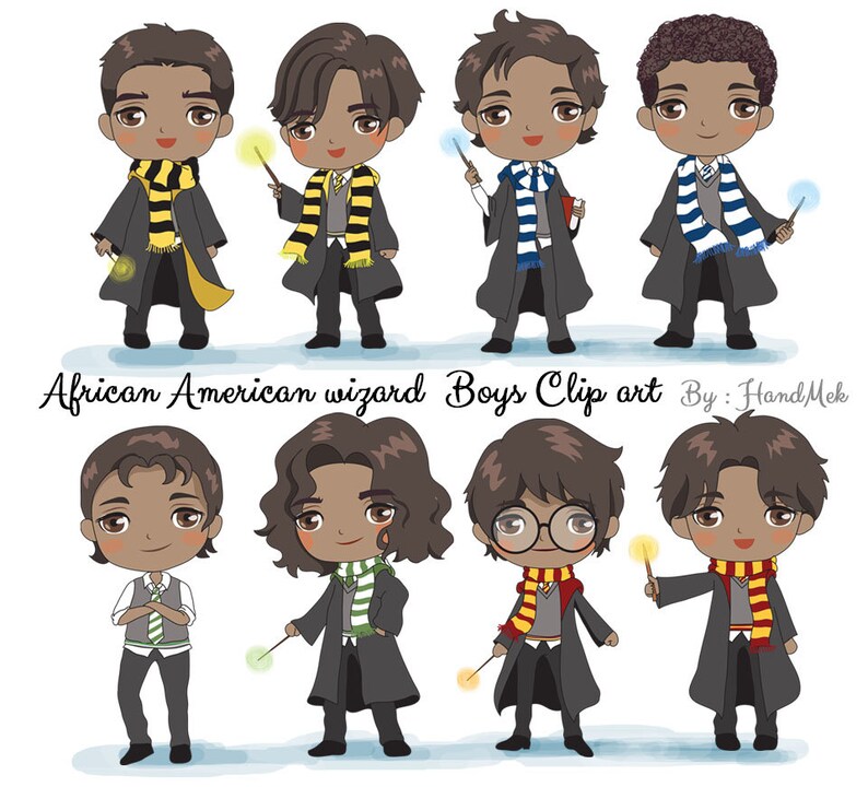 African American wizard boy Clip art instant download PNG file | Etsy