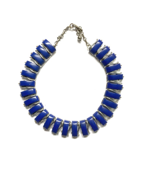 Midnight Blue Modernist Articulated Thermoset Necklace - Gem