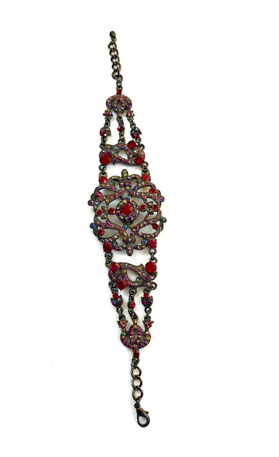Red Aurora Borealis Wide Bracelet Gift For Her Trendi Gem