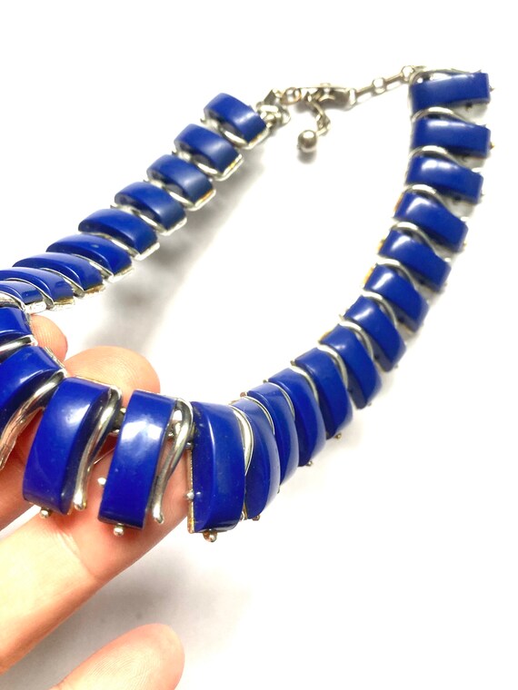 Midnight Blue Modernist Articulated Thermoset Necklace - Gem