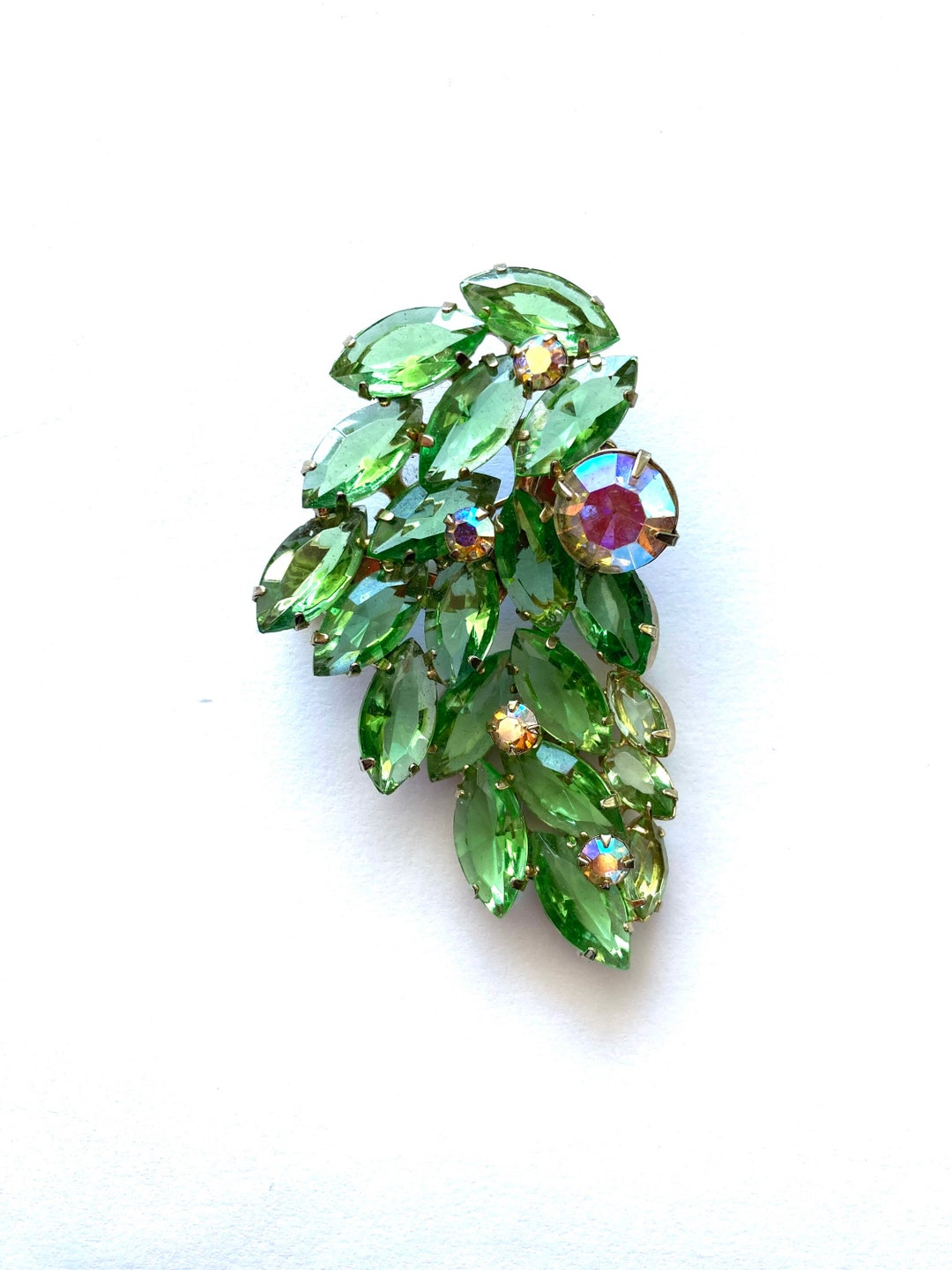Broche Vintage Kelly Green Navette AB - Etsy España