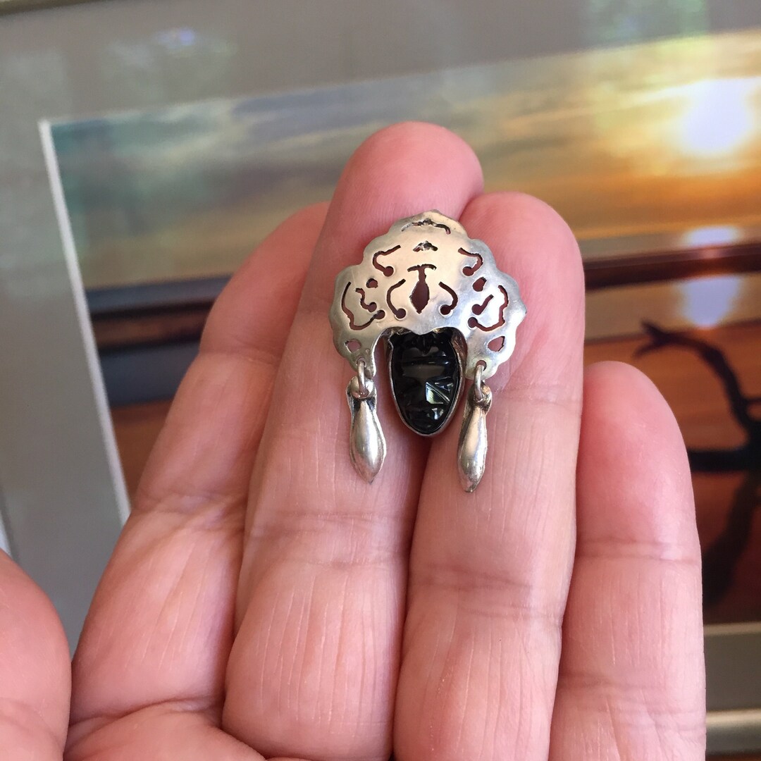 Sterling Brooch Onyx From Mexico Onyx Face - Etsy