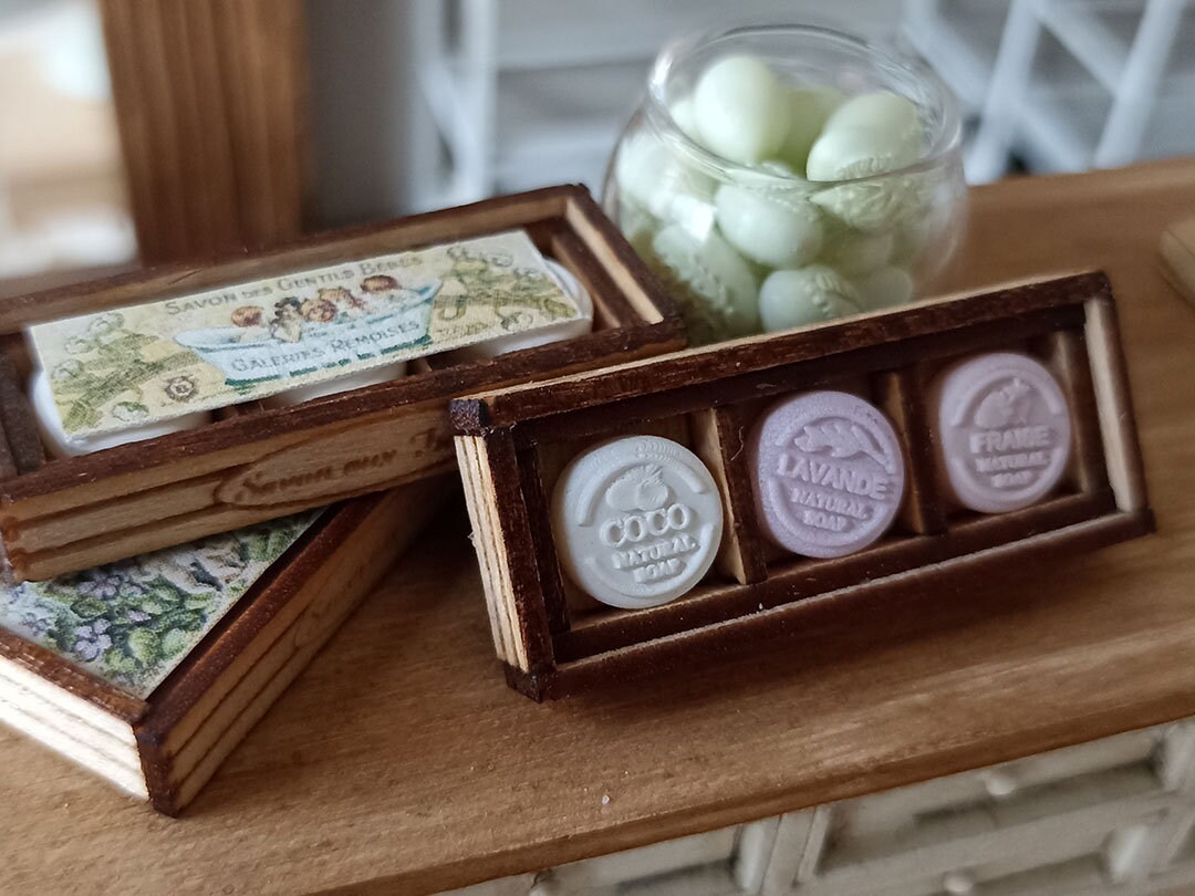 Wooden Box With 3 Dollhouse Miniature Soaps - Etsy