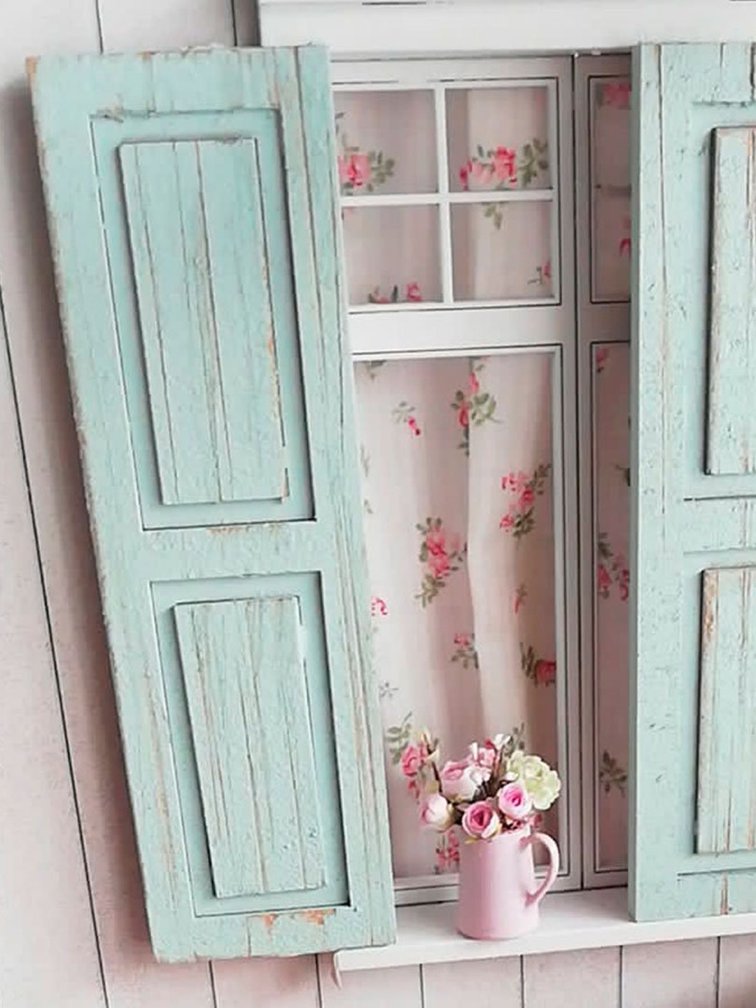 Dollhouse Miniature Window Kit With Glass, Frame and Shutter - Etsy