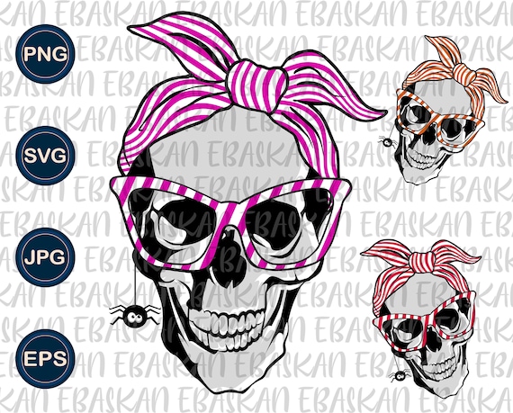Skull With Head Bandana SVG PNG EPS Lady Skull Bones Svg - Etsy