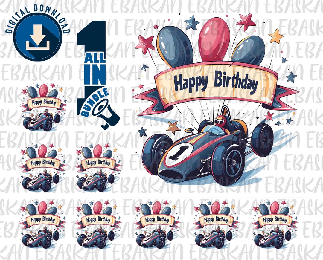 Race Car Birthday Bundle Design PNG, Boy Birthday Design, Happy ...