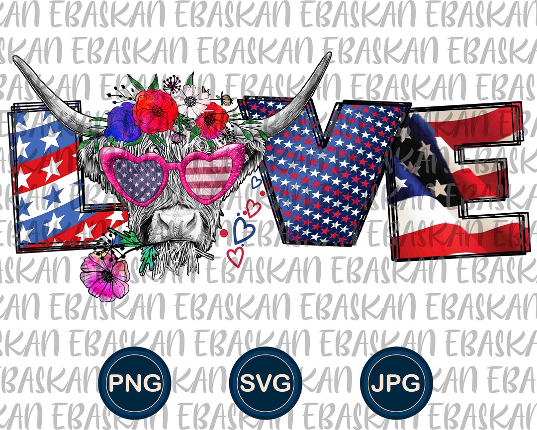 Highland Cow Love 4th of July Truck PNG Fourth of July Patriot Cow ...