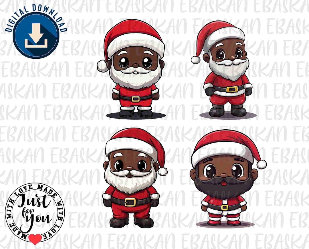 African American Santa Claus PNG Bundle, Christmas Clipart (digital ...