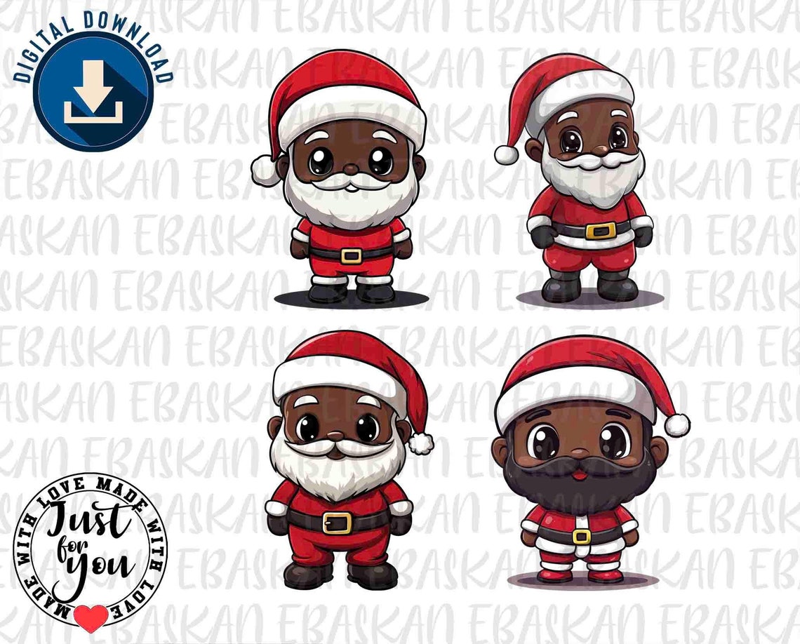 African American Santa Claus PNG Bundle, Christmas Clipart (digital ...