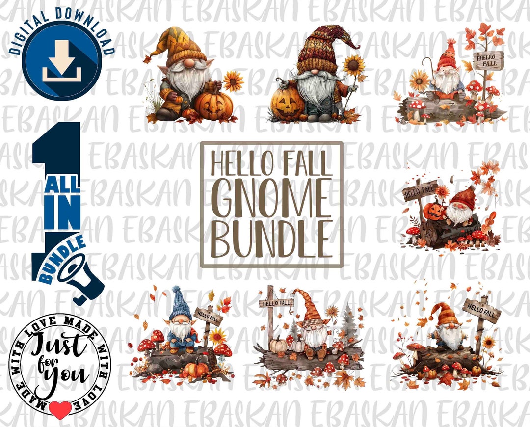Gnome Bundle Png, Halloween Bundle, Watercolor Hello Fall Gnome Clipart ...