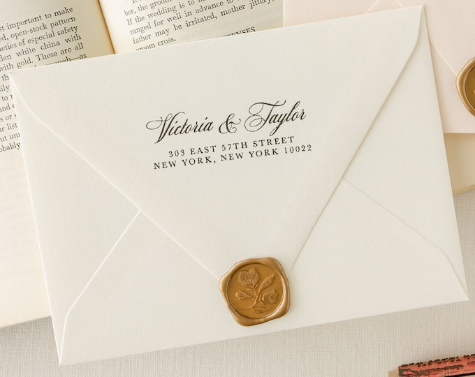 Wedding Address Stamp, Custom Rubber Stamp, Return Address, Wood Handle ...