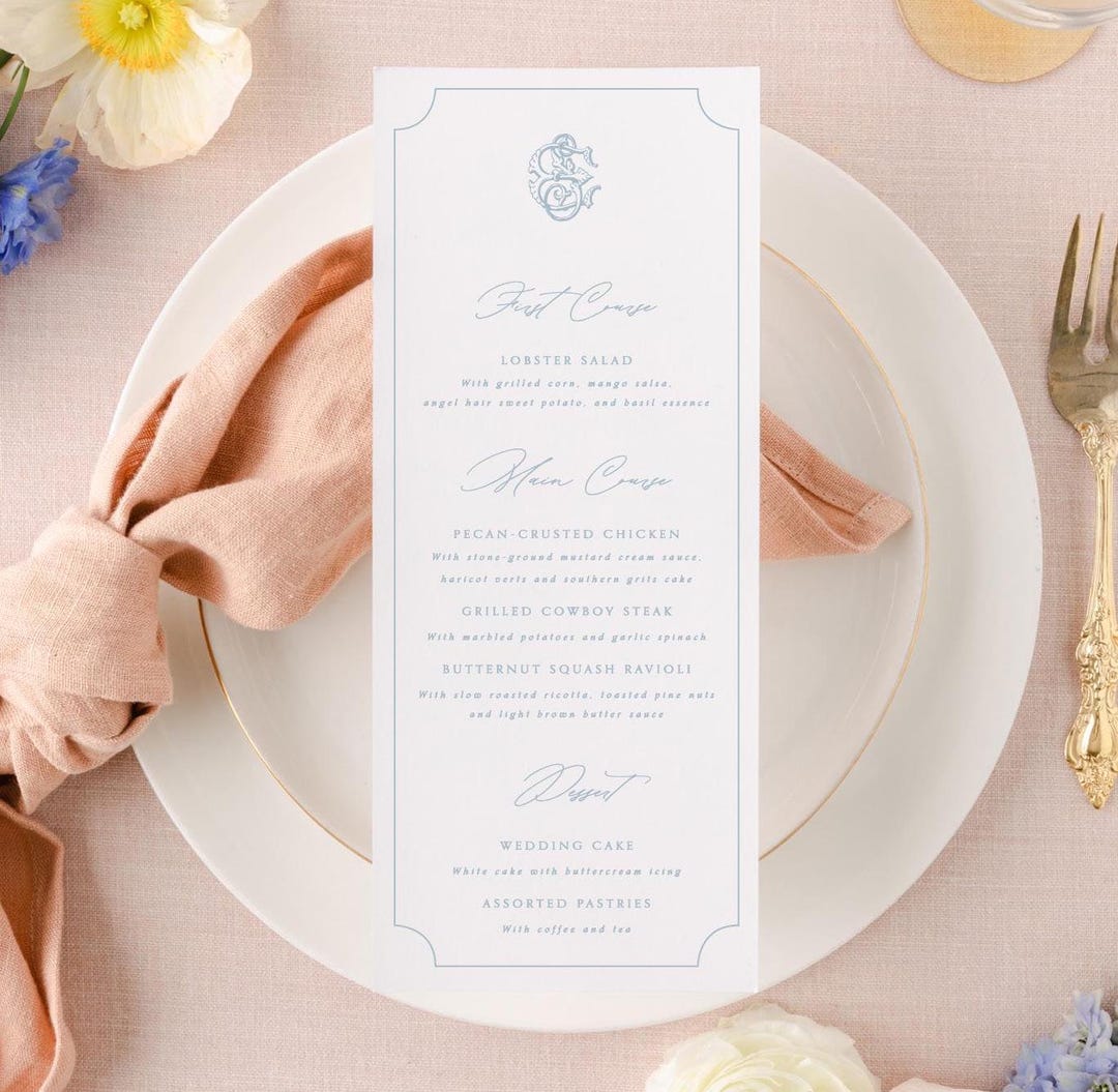 Dinner Menu Card Wedding Printed, Reception Table Decor - Etsy