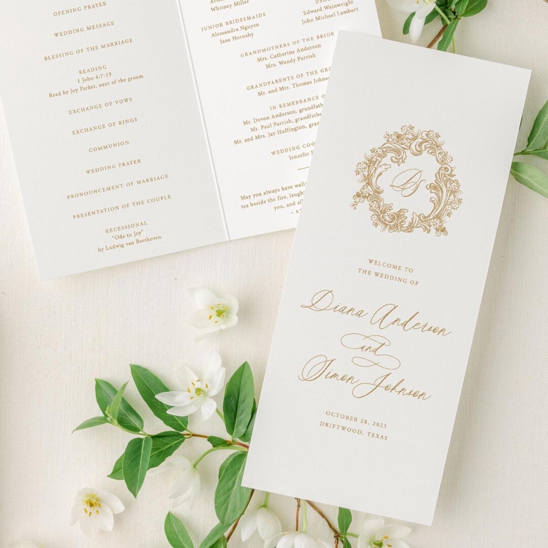 Folded Wedding Ceremony Program Booklet Catholic Church Wedding Gold ...