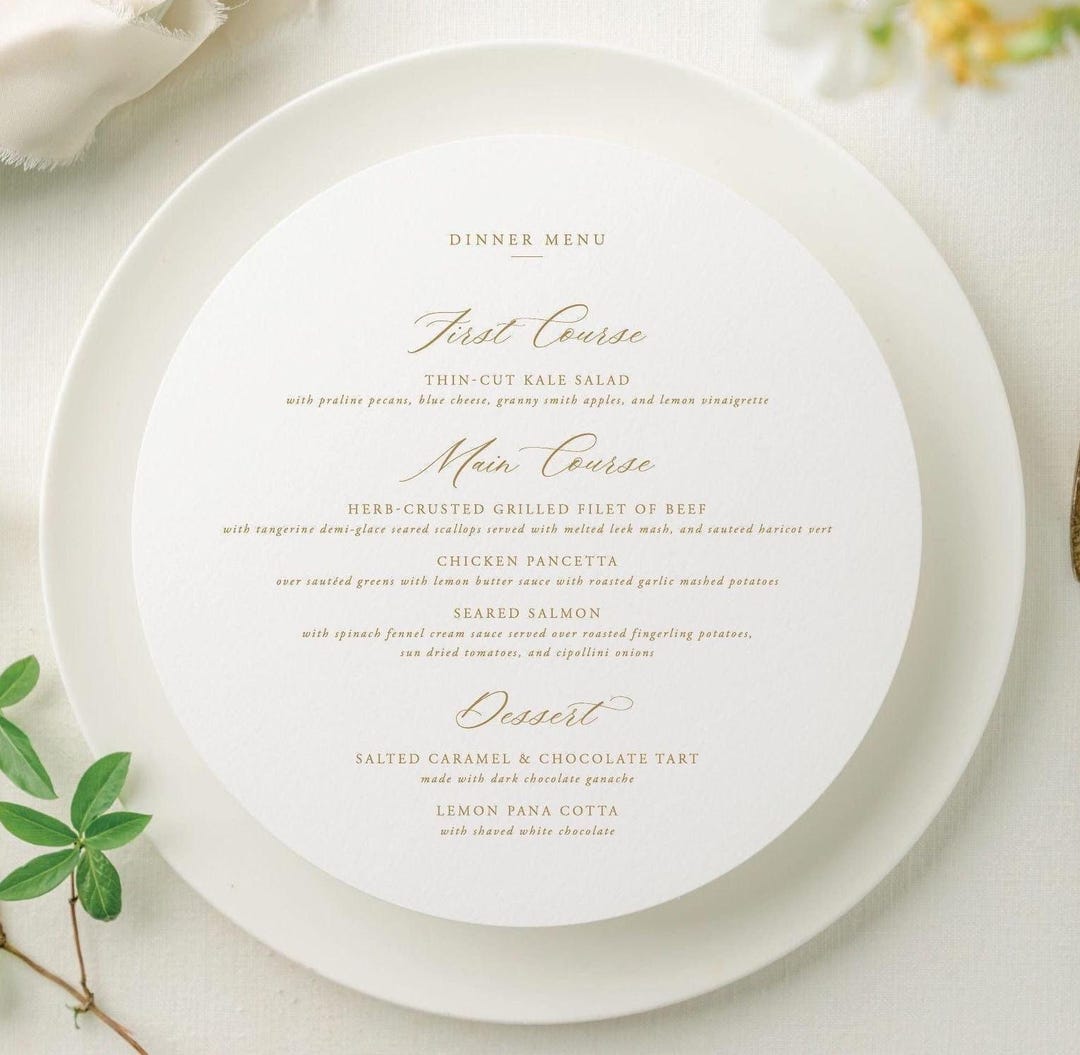 Round Menu Cards for Wedding, Printed - Etsy