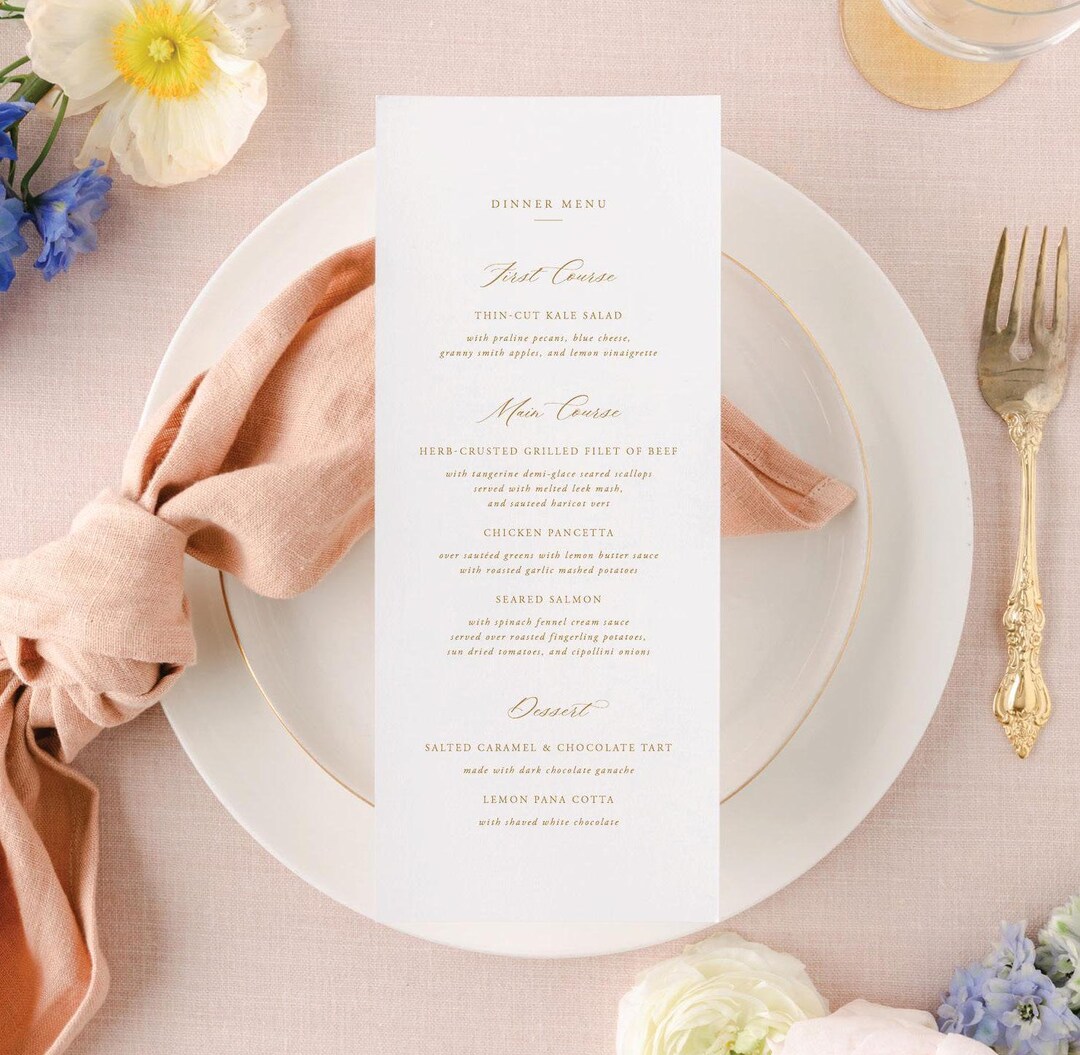 Printed Wedding Menu Cards - Etsy