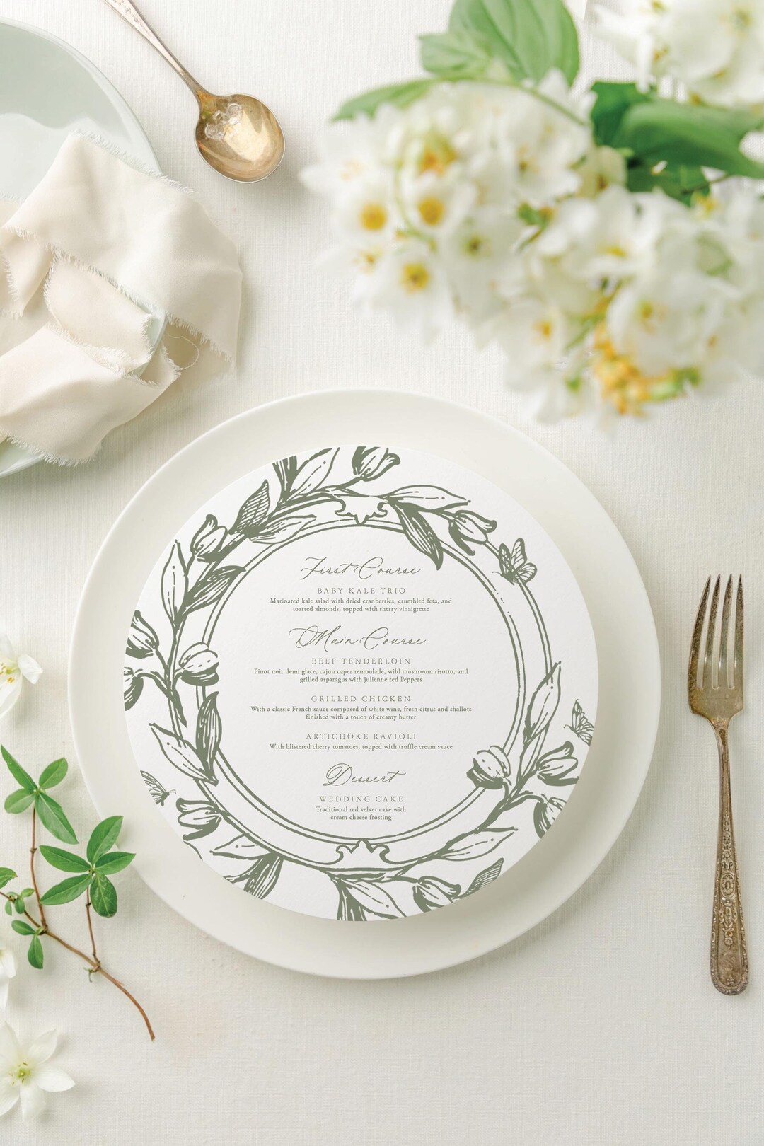 Floral Round Wedding Menu Cards, Printed - Etsy