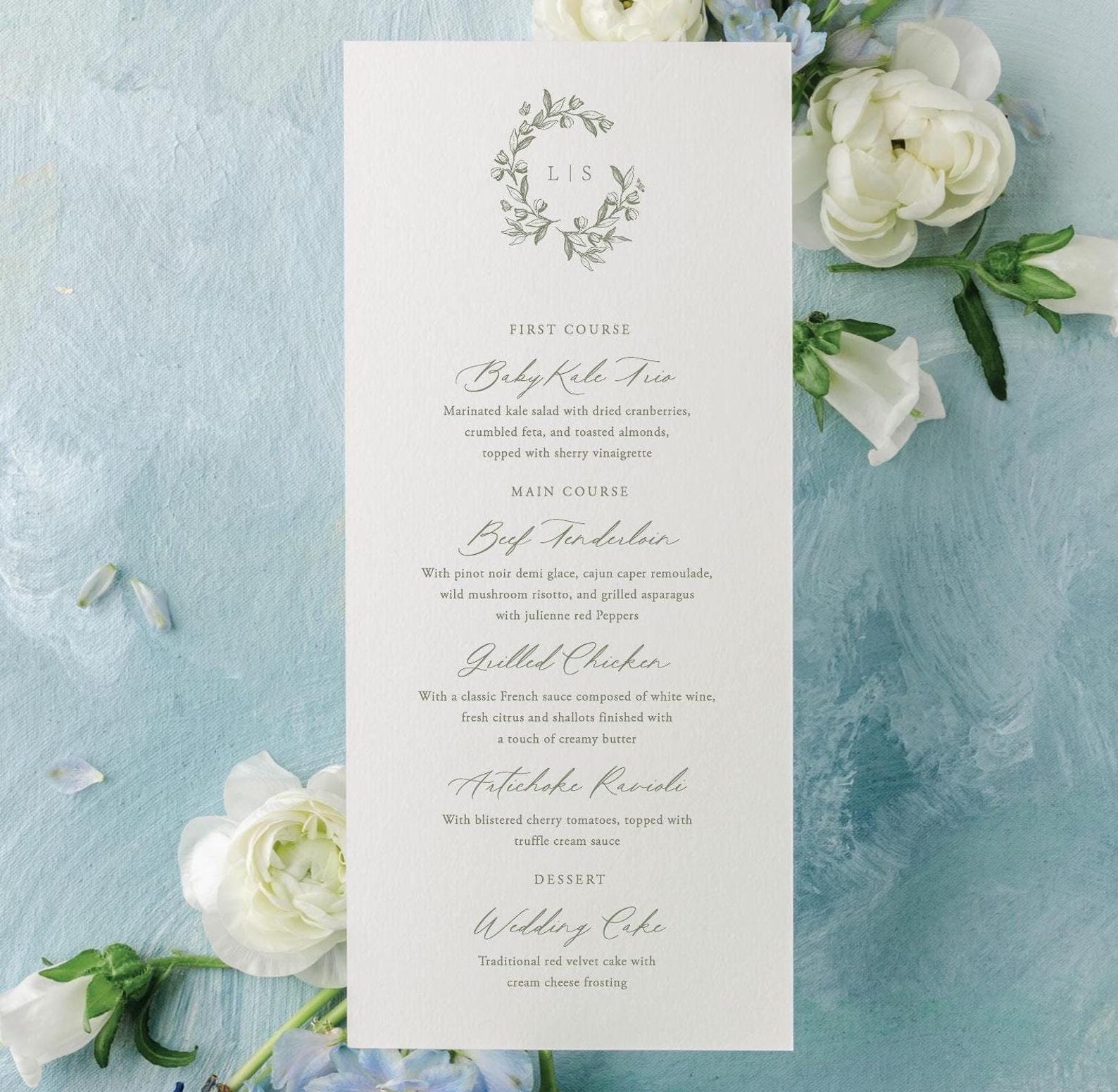 Printed Menu Cards for Garden Wedding, Sage Green - Etsy