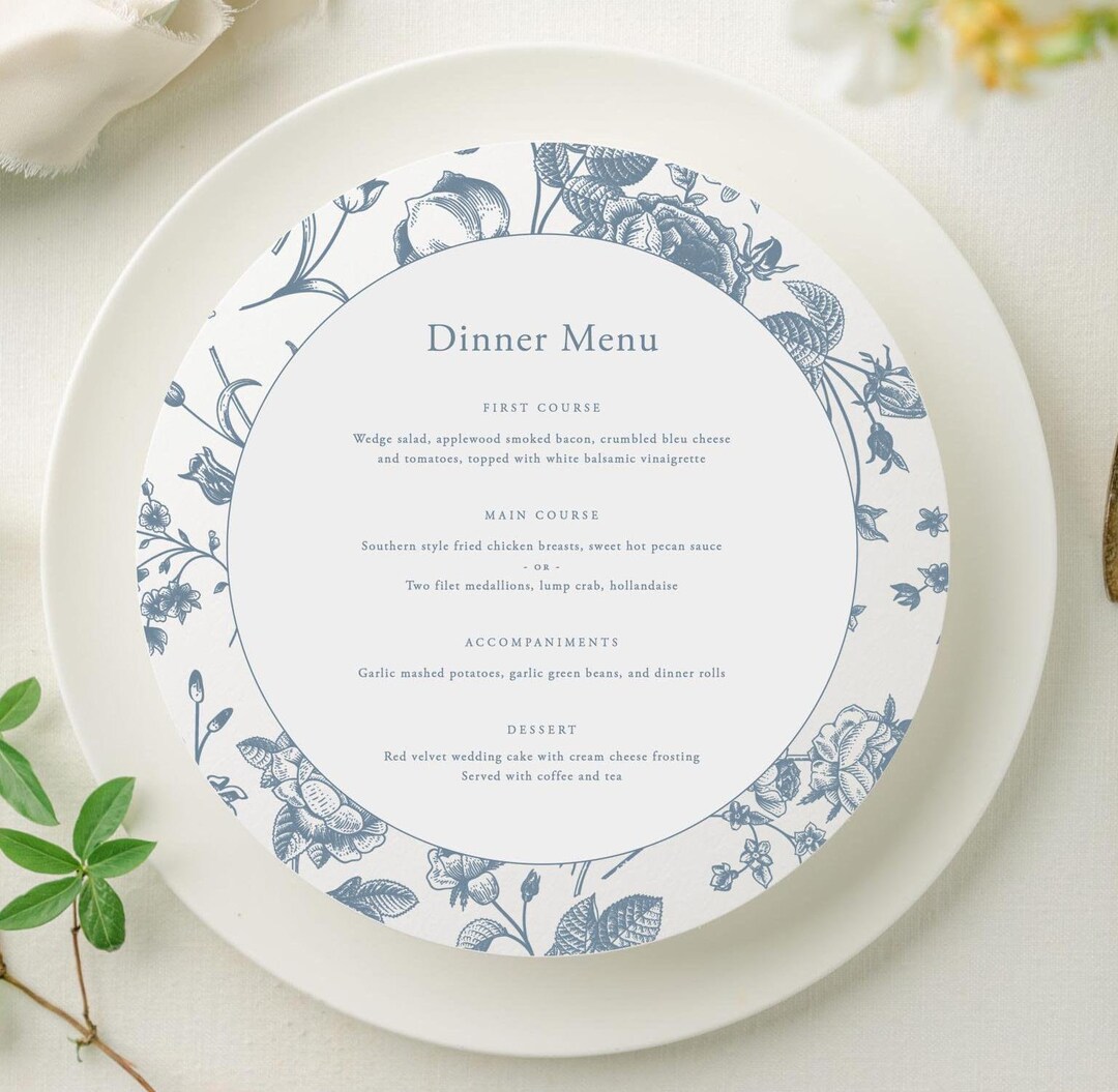 Round Menu Card Wedding, Floral Printed - Etsy