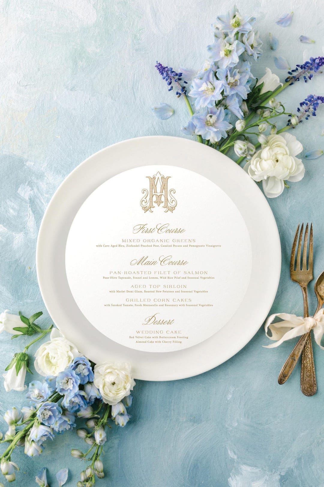Round Wedding Reception Menu Cards Custom Monogram Circle Menus ...