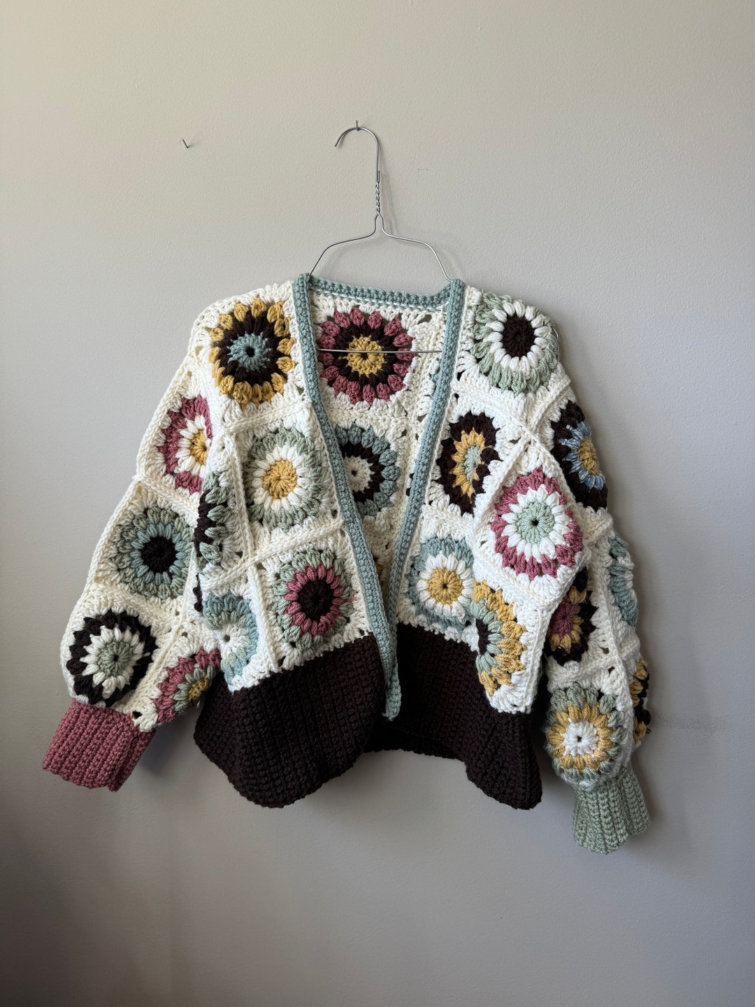 Handmade Crochet Cardigan, Multicolor Granny Square Sunburst Pattern ...
