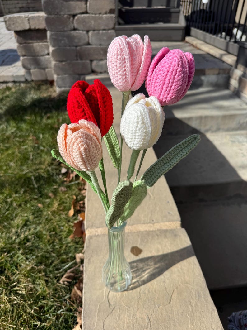 One Handcrafted Crochet Tulip Flower, Blooming Tulip Flower for Bouquet ...