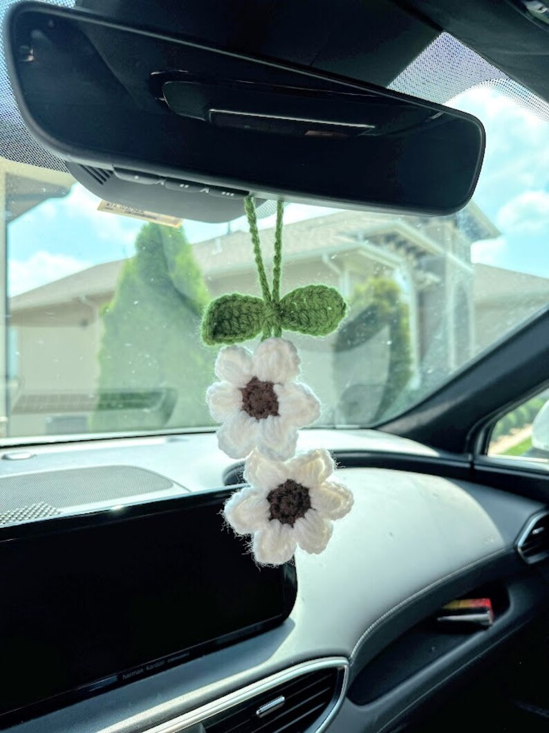Adjustable Crochet Flowers Car Hanging, Hanging Plant, Cute Flower Car ...