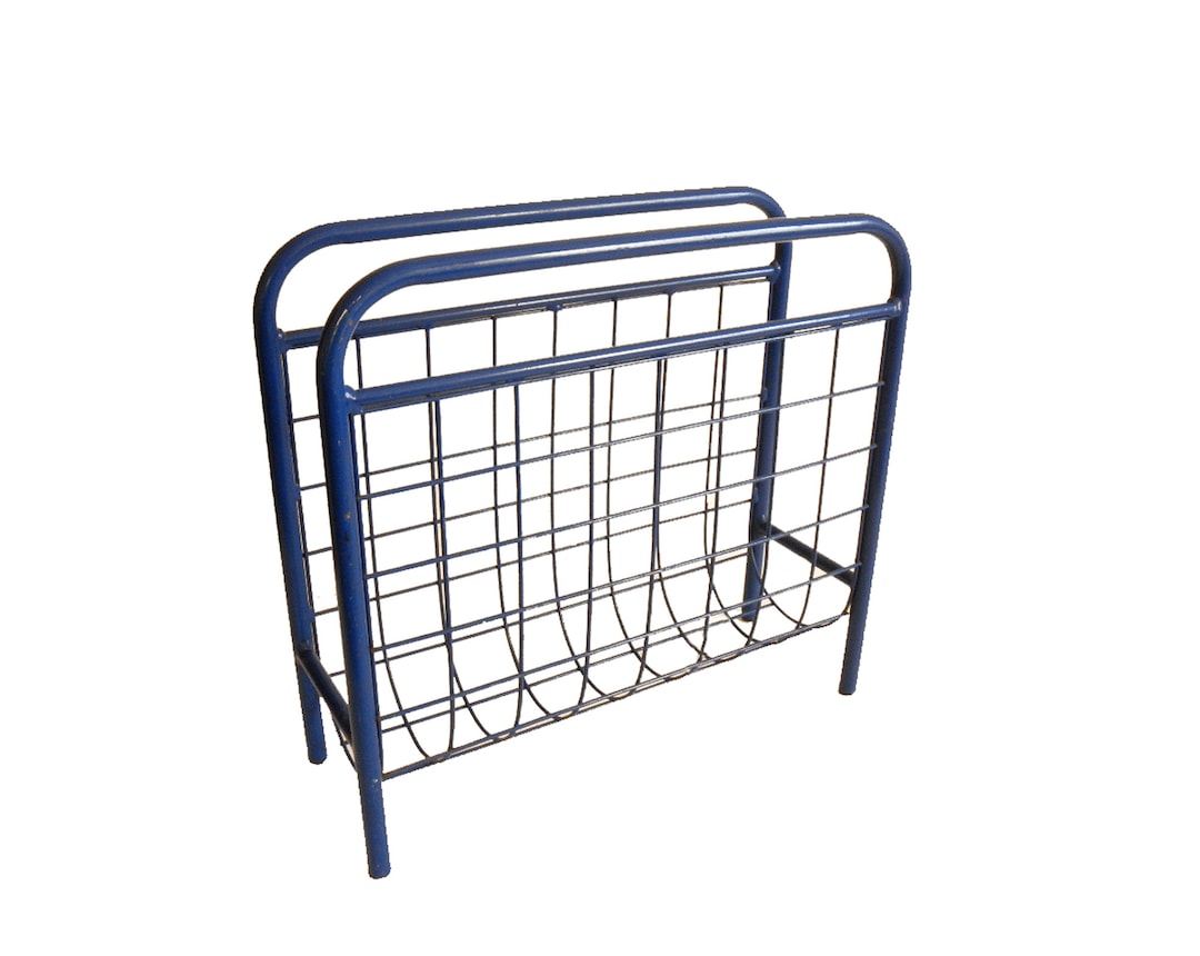 Vintage Blue Metal Wire Magazine Rack Minimalist 1980s Pop Art Modern ...