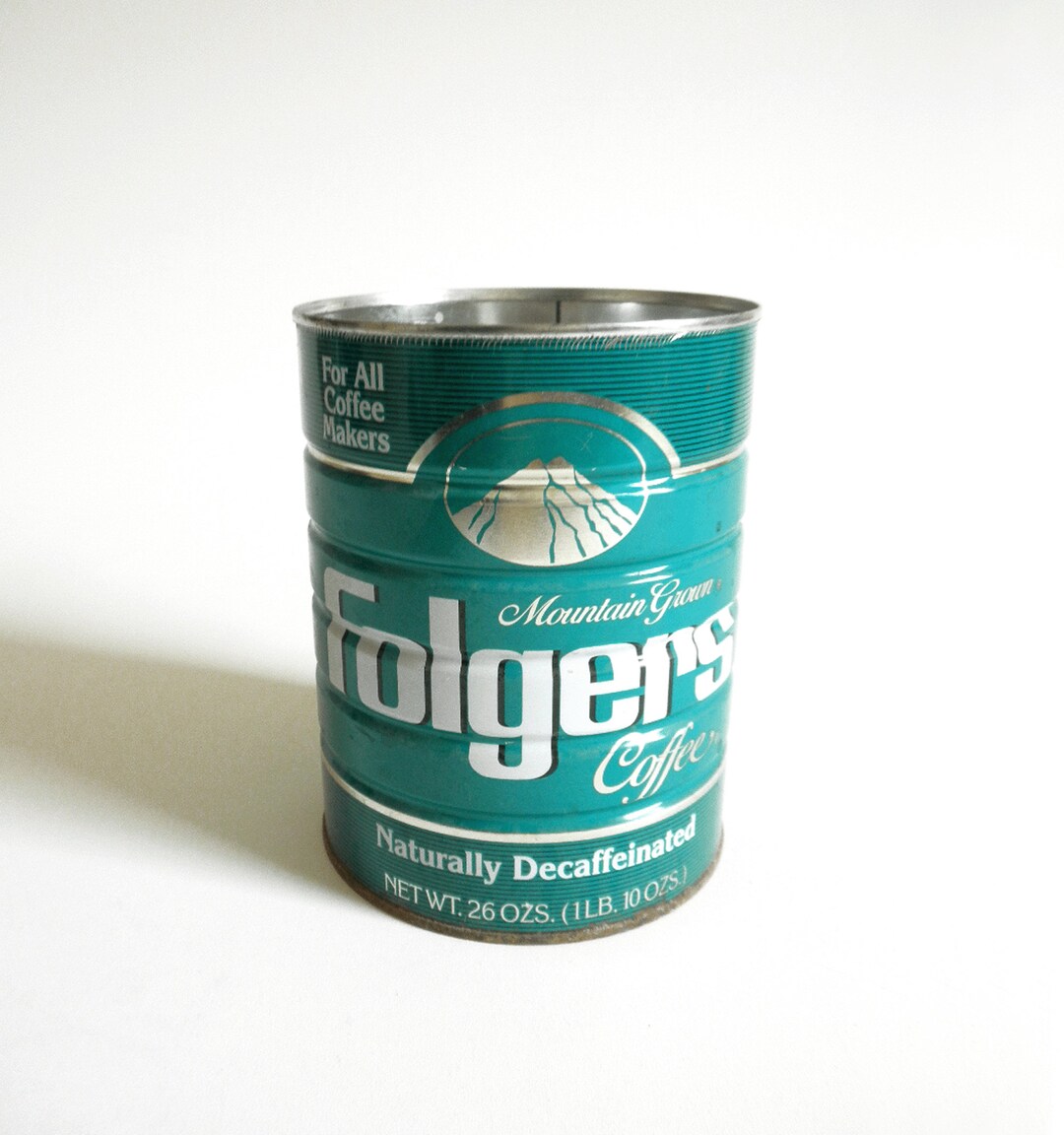 Vintage 1984 Folgers Decaffeinated Coffee Can- Green Advertising ...