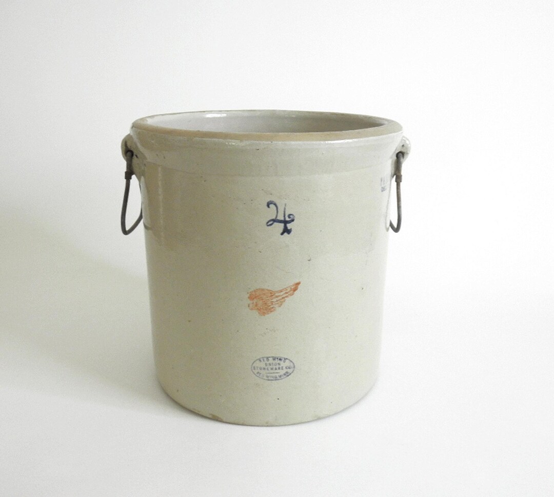 Antique Red Wing Stoneware Crock With Iron Handles, Large 4 Gallon ...