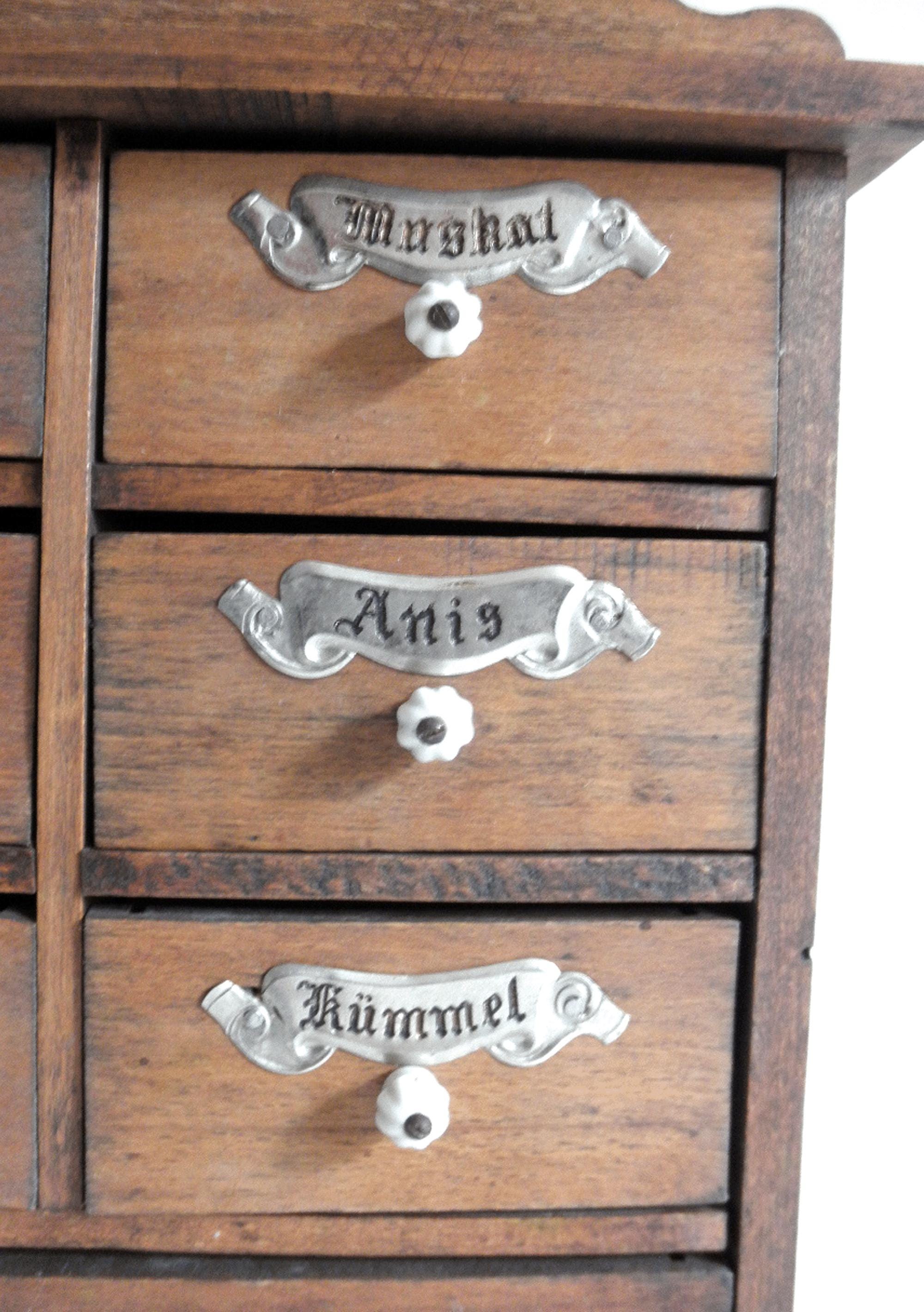 Antique German Wood Spice Cabinet, Porcelain Knobs, Tin Labels - Etsy