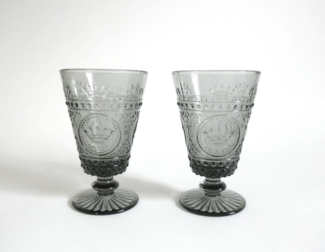 Vintage Smoke Gray Glass Footed Goblets, Ballard Designs Henri ...