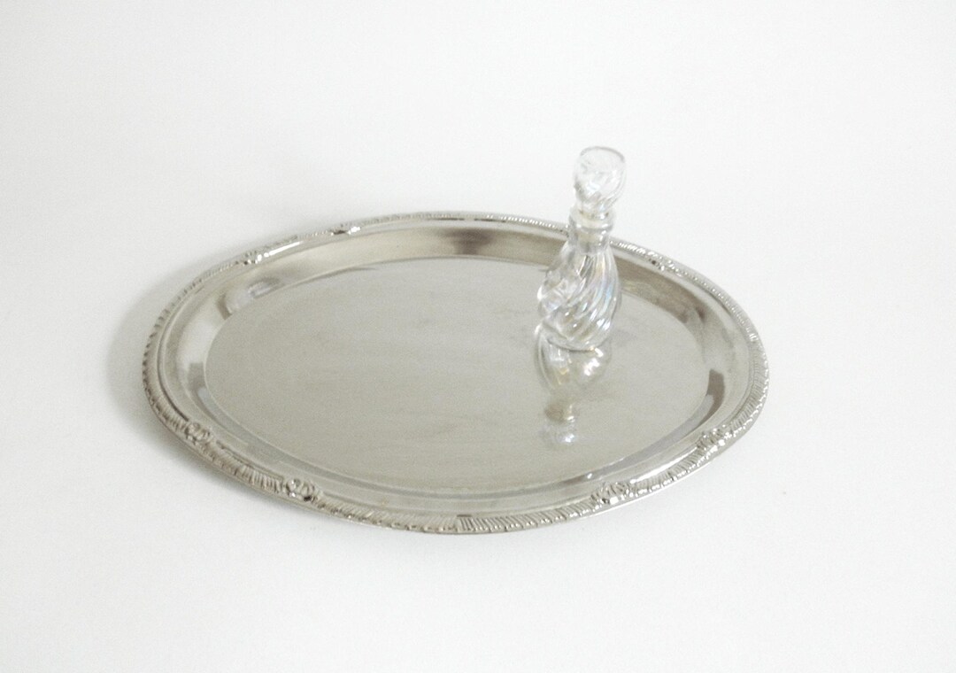 Vintage Silver EPNS Oval Serving Tray, Etched Thin Silver Platter ...