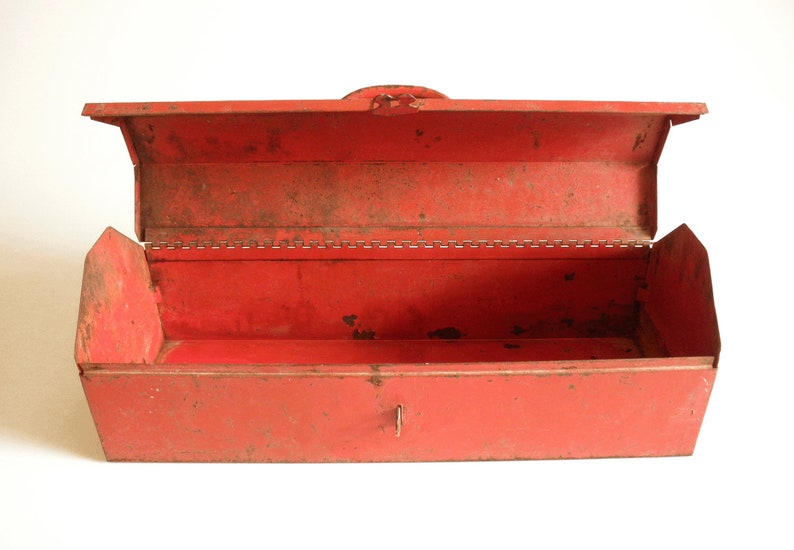 Vintage Red Metal Tool Box Rustic Red Chipped Paint Industrial | Etsy