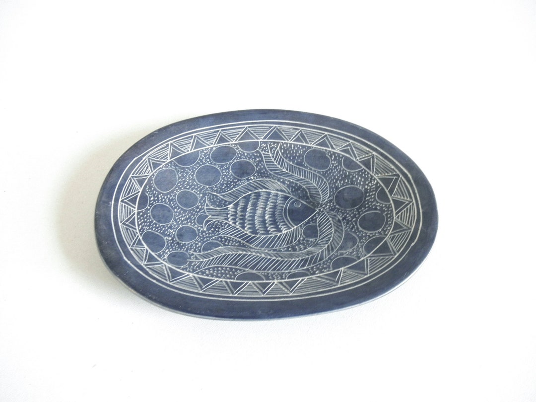 Vintage Kenyan Etched Fish Pottery Soap Dish, Jewelry Dish or Trinket ...