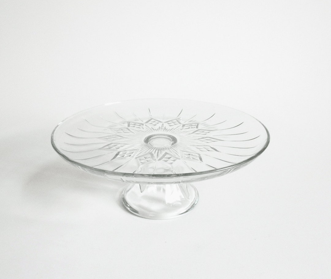 Vintage Glass Cake Pedestal Plate 12 Clear Glass Etsy
