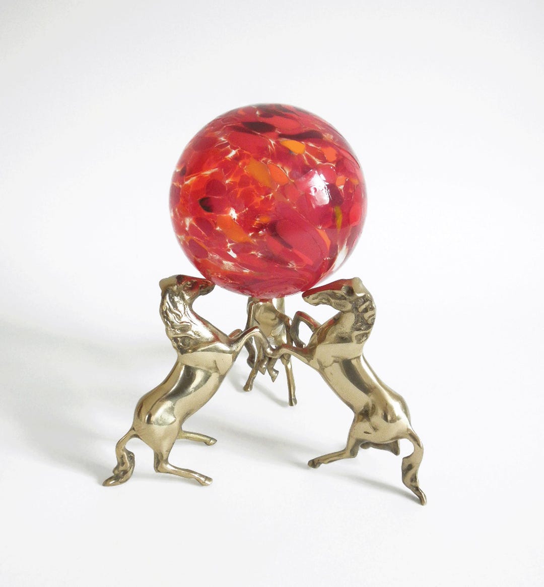 Vintage Brass Horse Statue Orb Stand- STAND ONLY- Decorative Glass ...