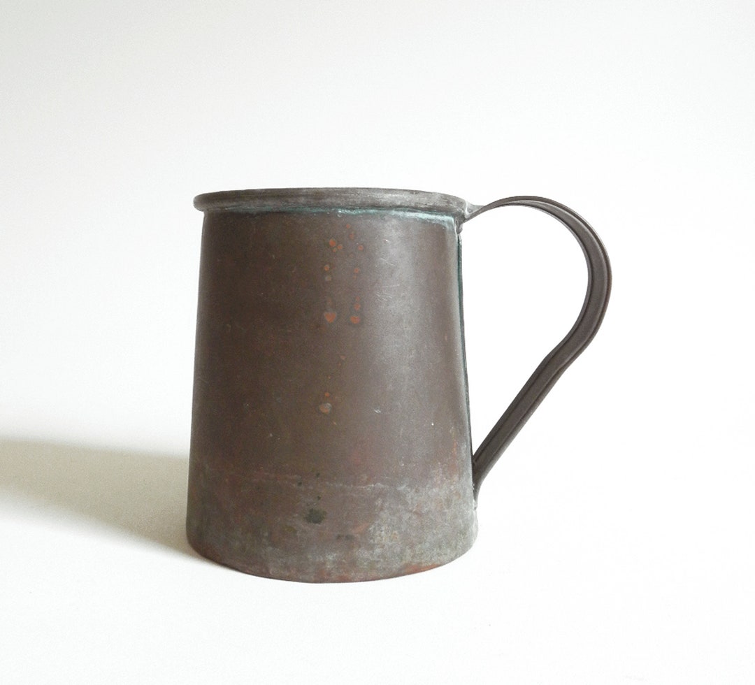 Vintage Primitive Copper Mug- Rustic Copper Pitcher, Distressed Copper ...