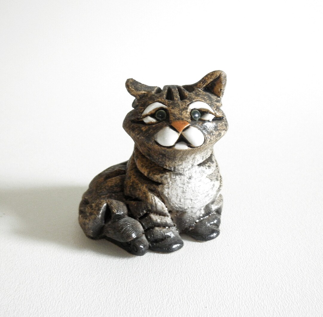Vintage Artesania Rinconada Tabby Cat Figurine #153- 1980's Handmade ...