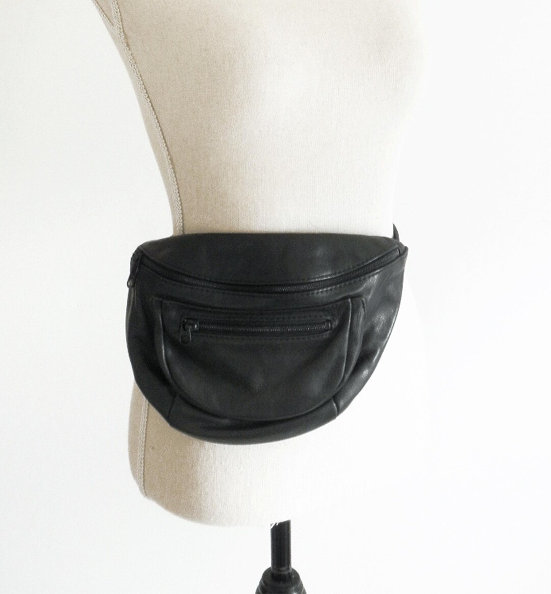 Vintage 80s Fanny Pack, Black Leather Waist Hip Bag, Black Bum Bag ...