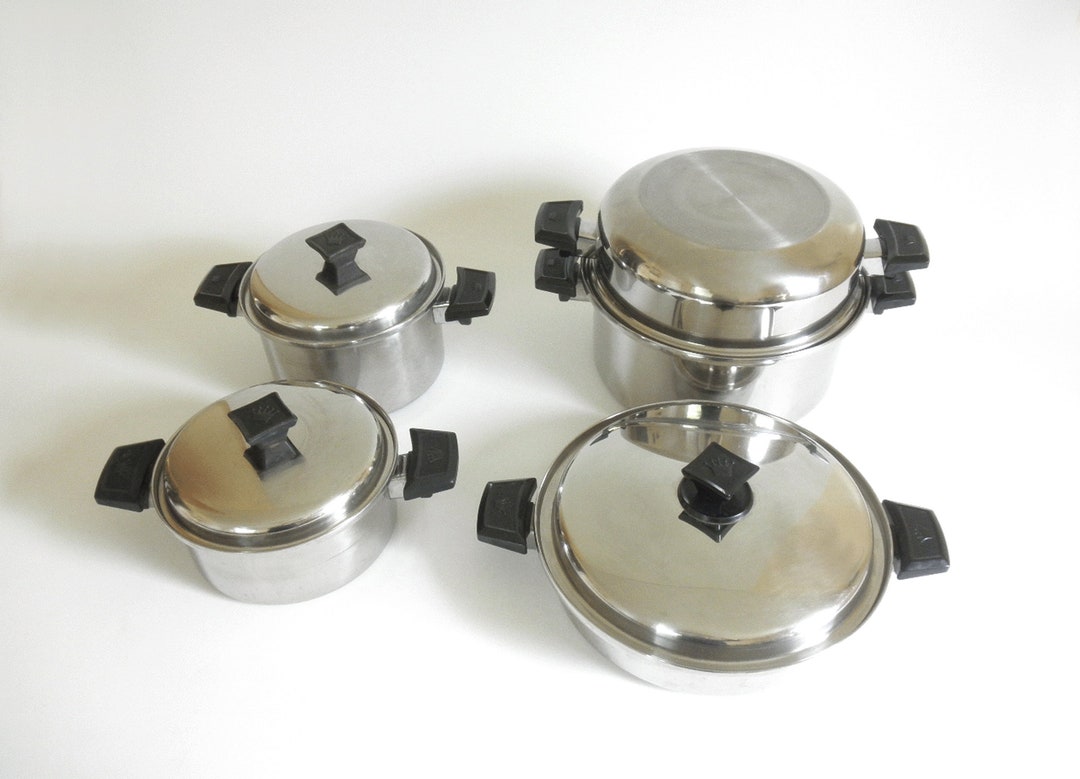 Vintage KITCHEN QUEEN Stainless Steel Cookware 8 Piece Set With Lids ...