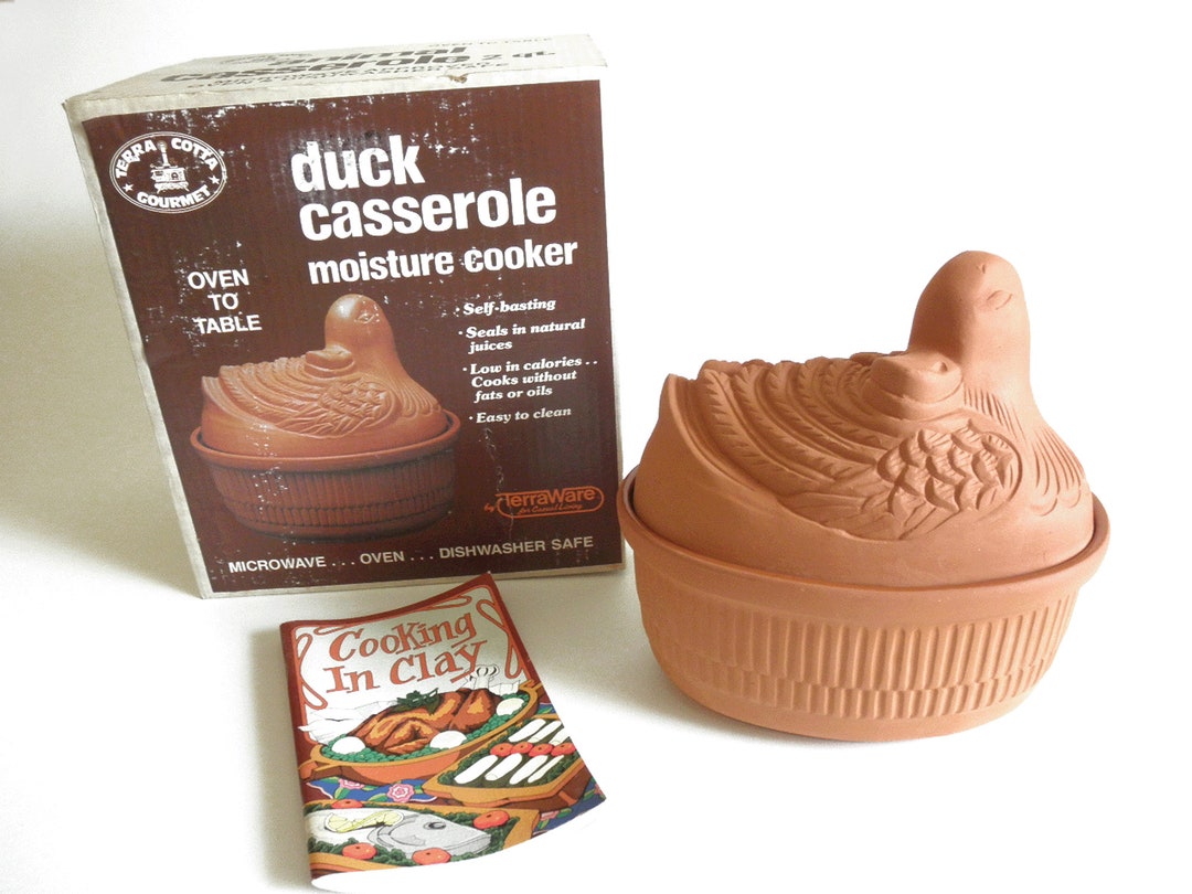 Vintage Terra Cotta Clay Cooker, Roaster Dutch Oven- Nesting Duck ...