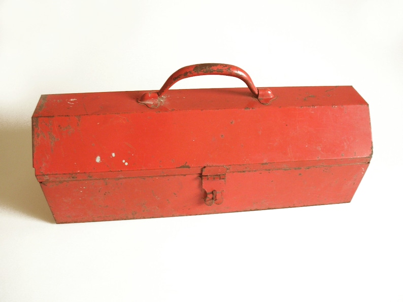 Vintage Red Metal Tool Box Rustic Red Chipped Paint Industrial | Etsy